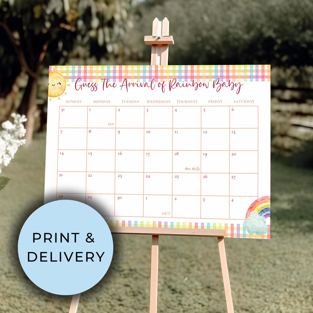 Customizable Baby Shower Game, Rainbow Theme, Guess the Due Date ...