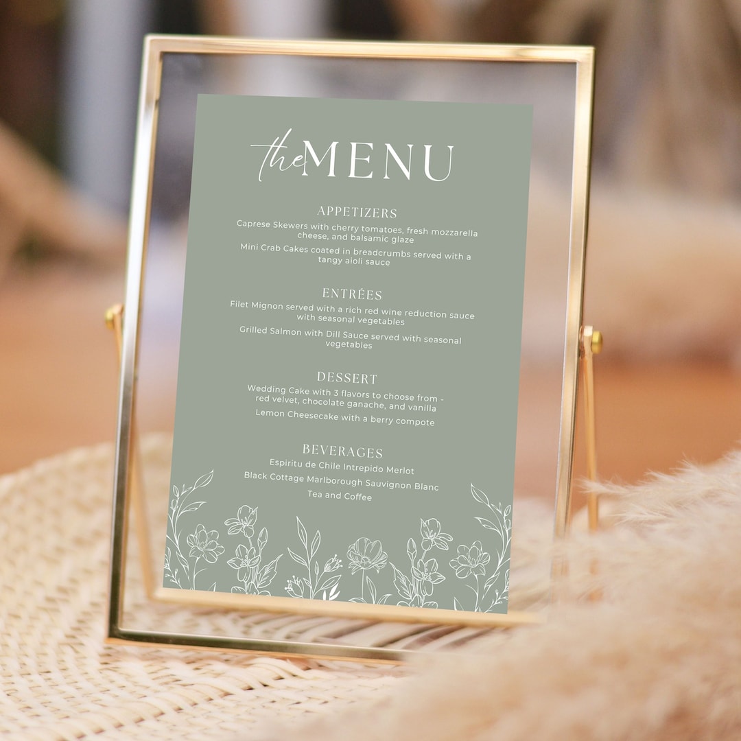 Wedding Menu Table Sign | Restaurant Menu Sign | Printable Sage Green ...