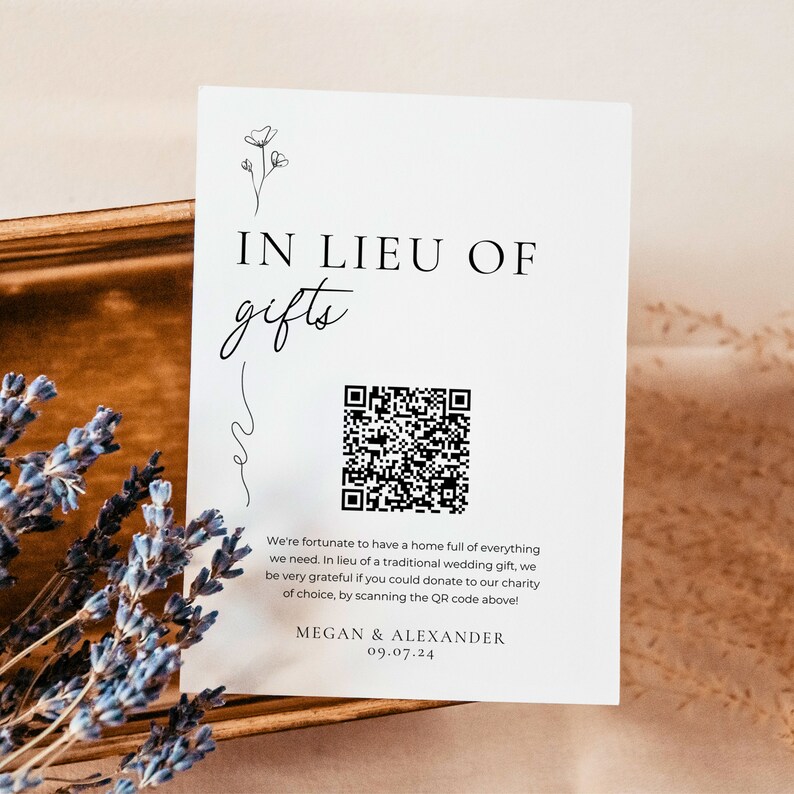 In Lieu of Gifts Sign | Wedding Charity Donation | QR Code Wedding ...