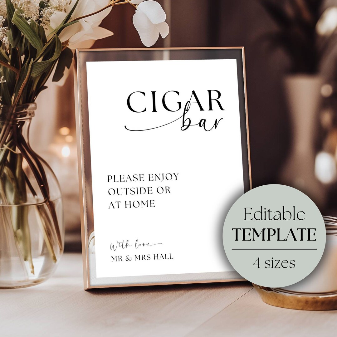Wedding Sign Cigar | Wedding Cigar Bar Template | Cigar and Whiskey ...
