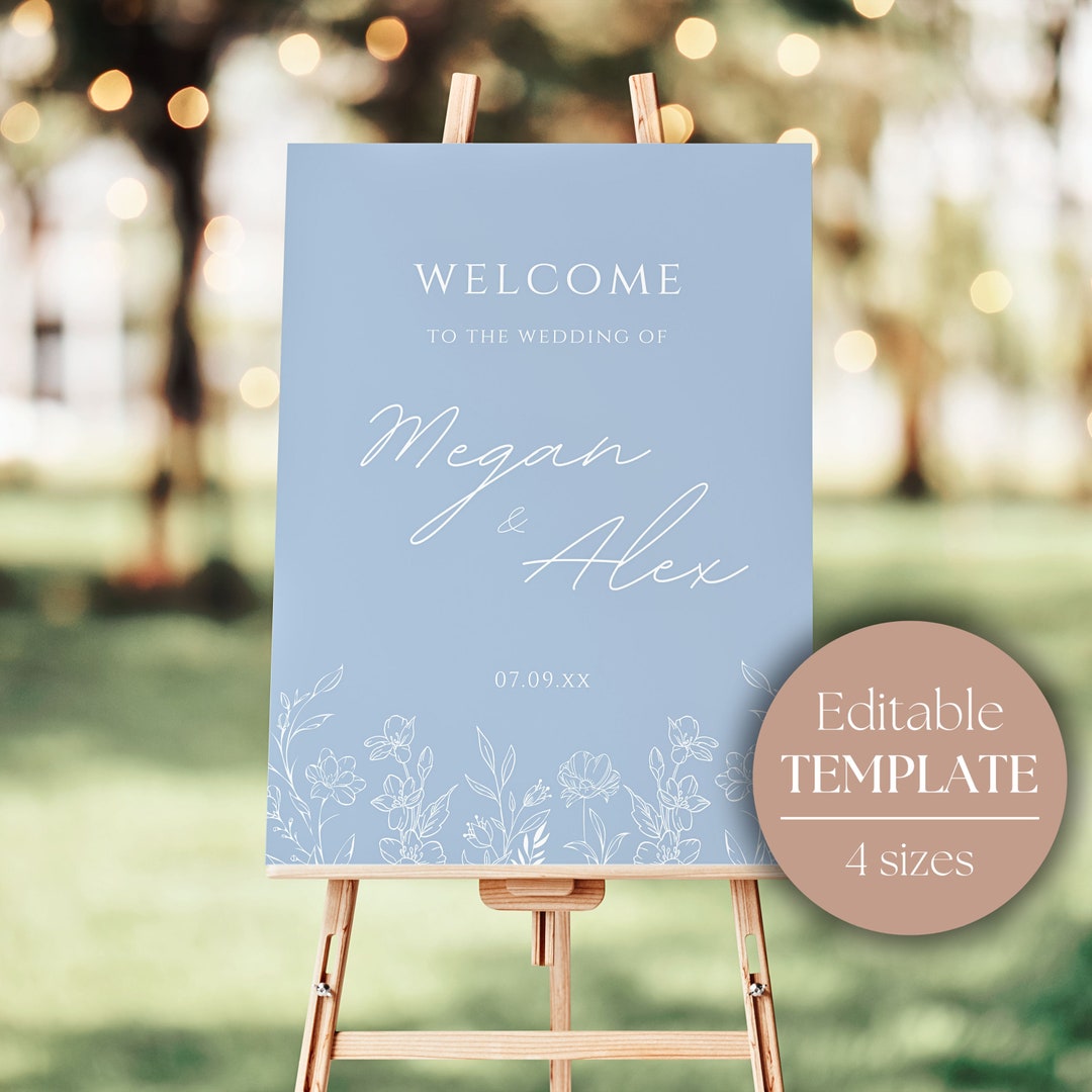 Dusty Blue Wedding Reception Welcome Sign Editable Template | Blue ...