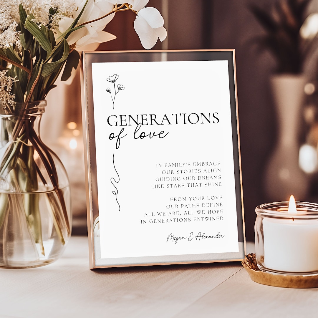 Generations of Love Wedding Sign Printable Editable Template, Modern Minimalist Wedding Sign ...