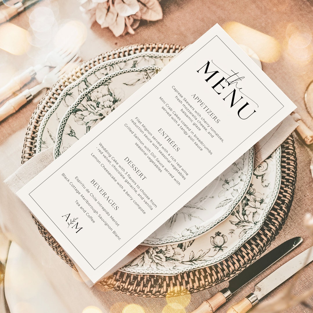 Editable Wedding Menu Printable Template | Monogram and Border Menu ...