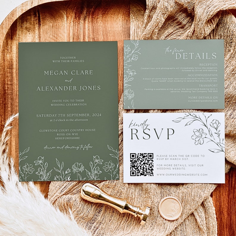 Sage Green Wedding Template Bundle Printable Botanical Wedding ...