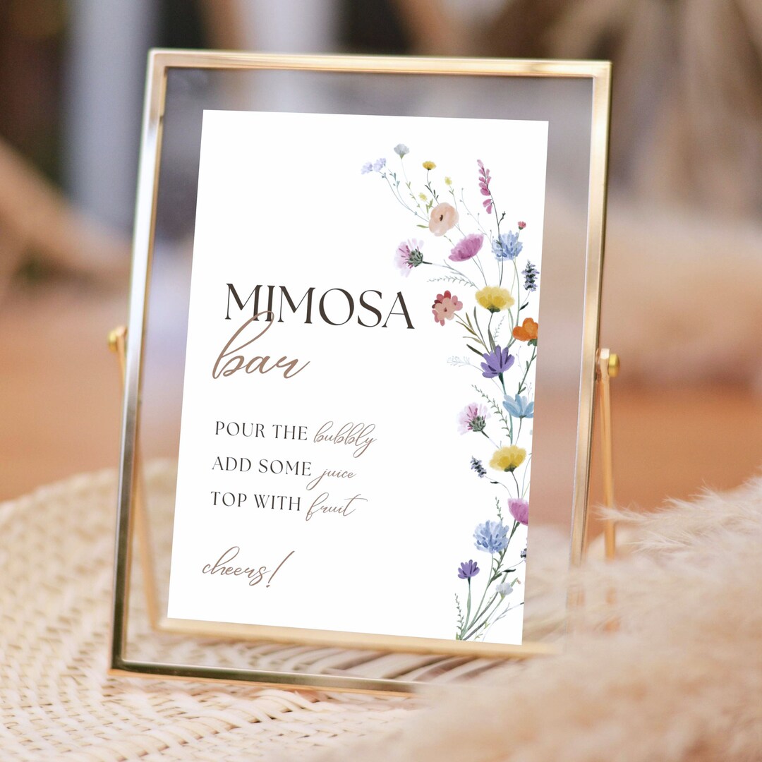 Mimosa Bar Sign Boho Bridal Shower Wildflower Mimosa Sign, Bubbly Bar ...
