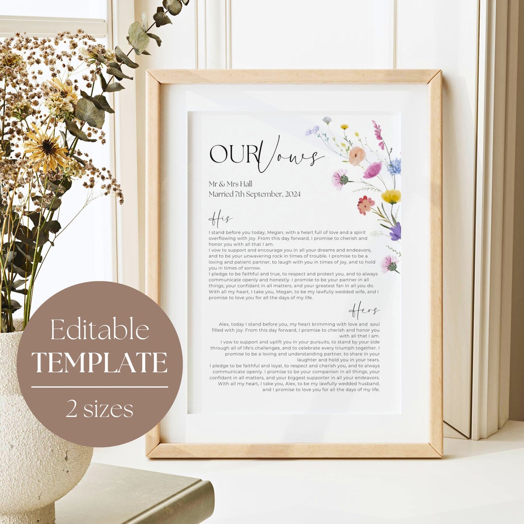 Customized Wedding Vow Print | Anniversary Gift | Wedding Vows ...