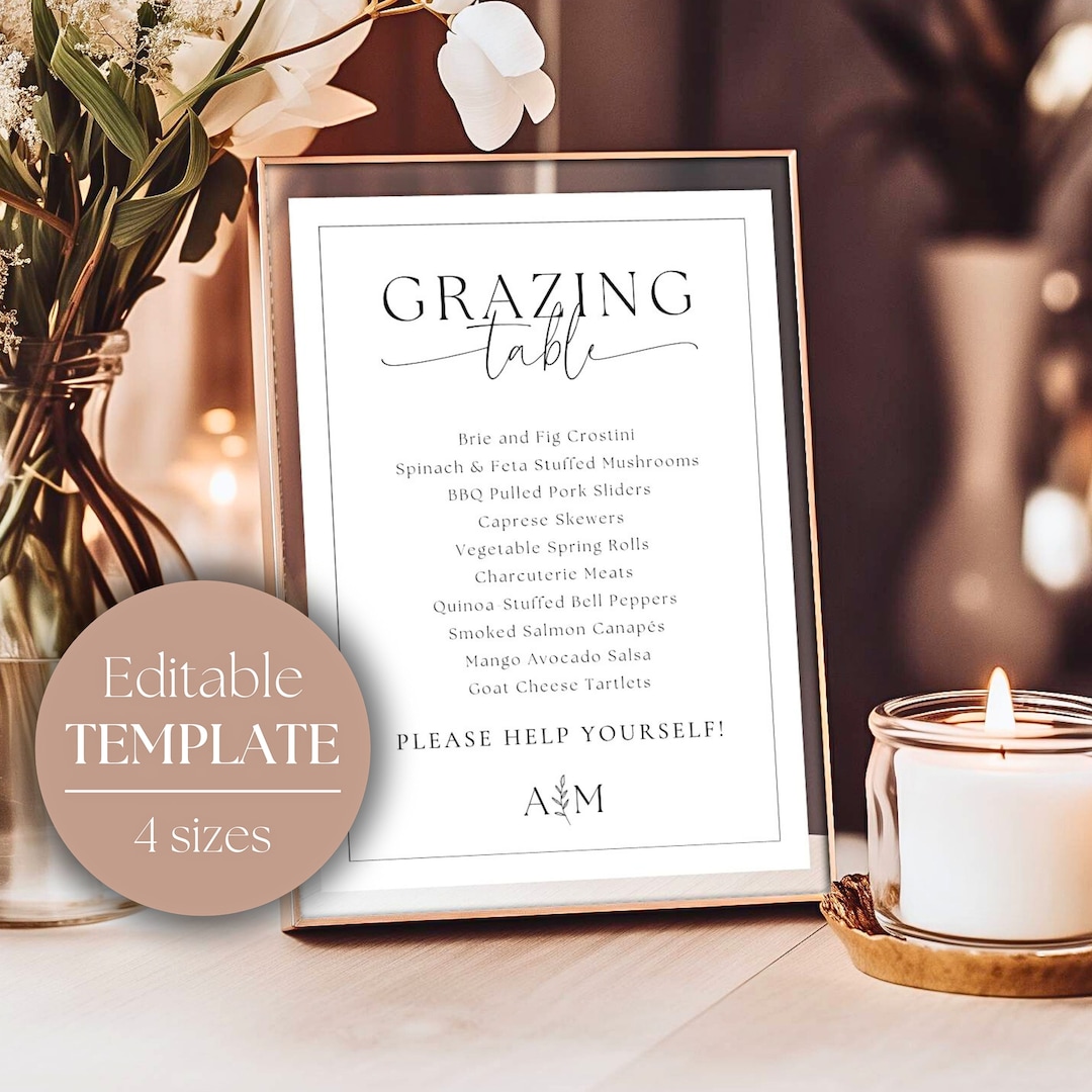 Monogram Wedding Grazing Table Sign, Printable Wedding Food Sign ...