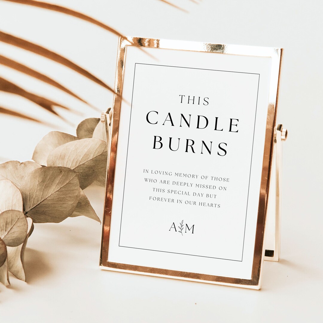 In Loving Memory Sign With Candle This Candle Burns Memorial Table Sign ...