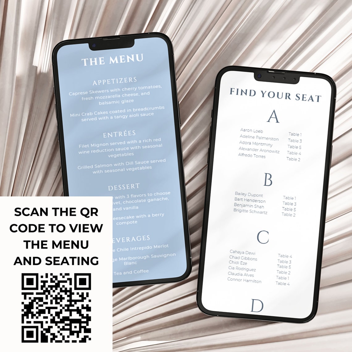 QR Code Wedding Seating Chart Sign, Digital Seating Chart and Website ...
