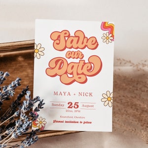 Retro Save the Date With Picture Template Printable | Groovy 60s 70s ...