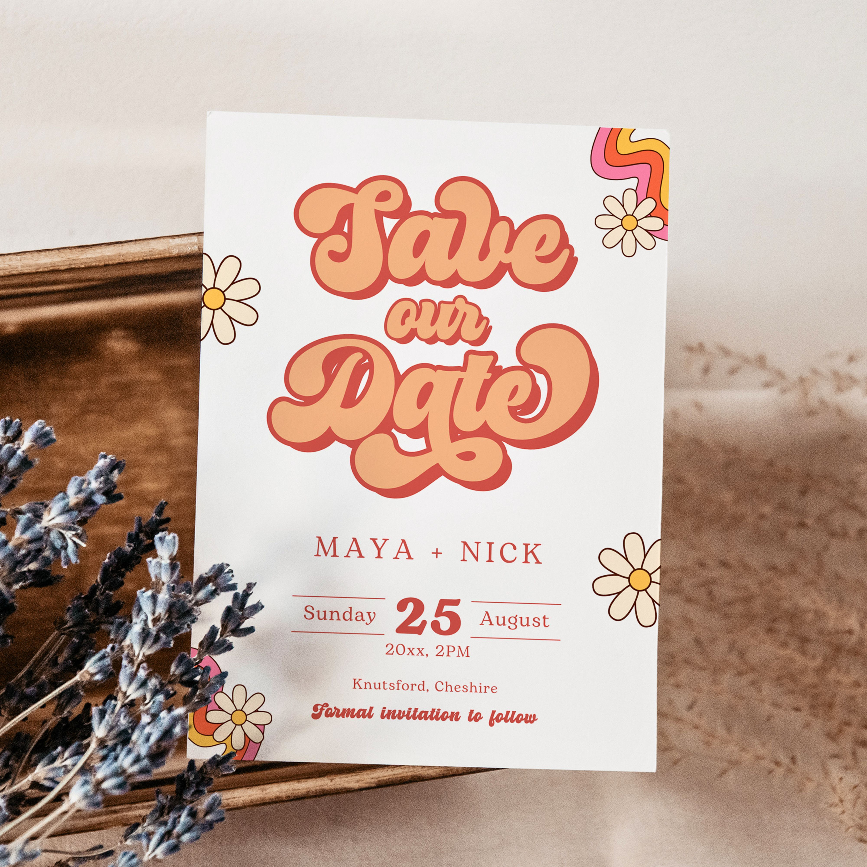 Retro Save the Date With Picture Template Printable Groovy 60s 70s 80s ...