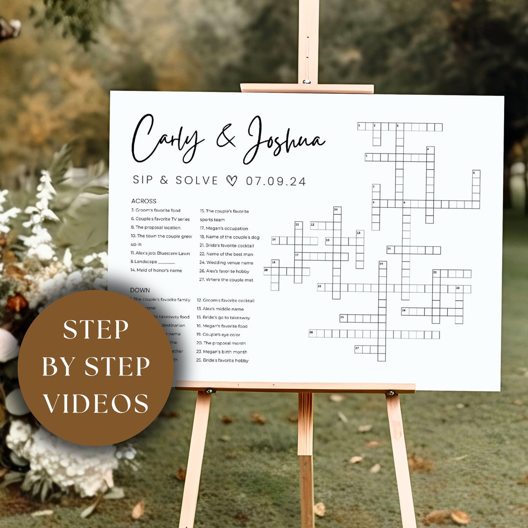 Custom Wedding Crossword Puzzle Template | Personalized Bridal Shower ...