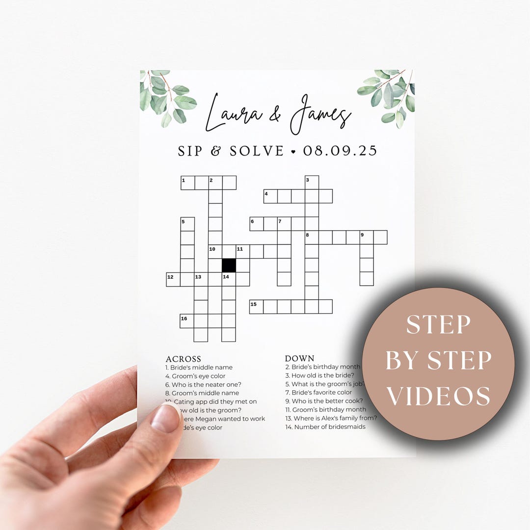 Custom Crossword Puzzle for Wedding Small Crossword, Bridal Shower ...