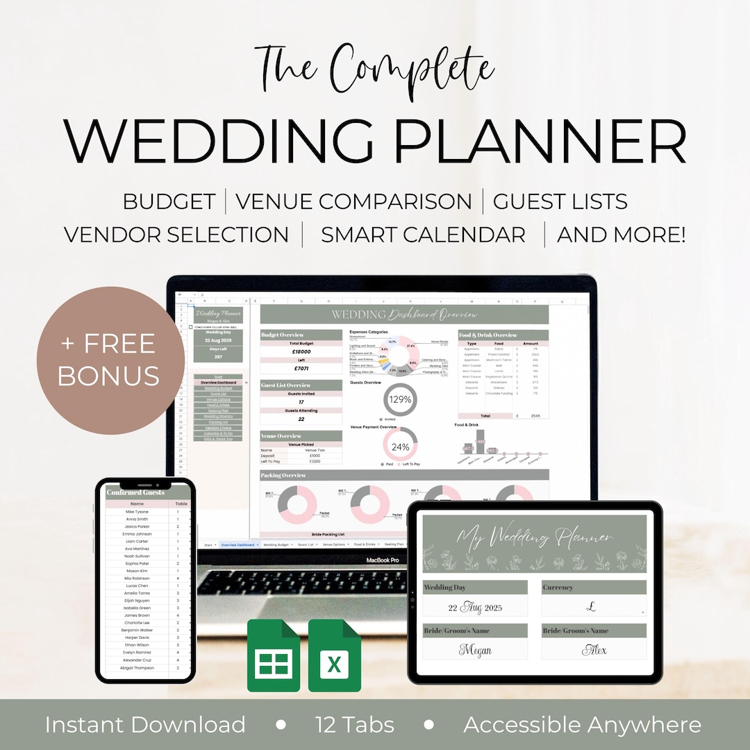 Complete Wedding Planner Google Sheets, Digital Wedding Planner, All-in ...