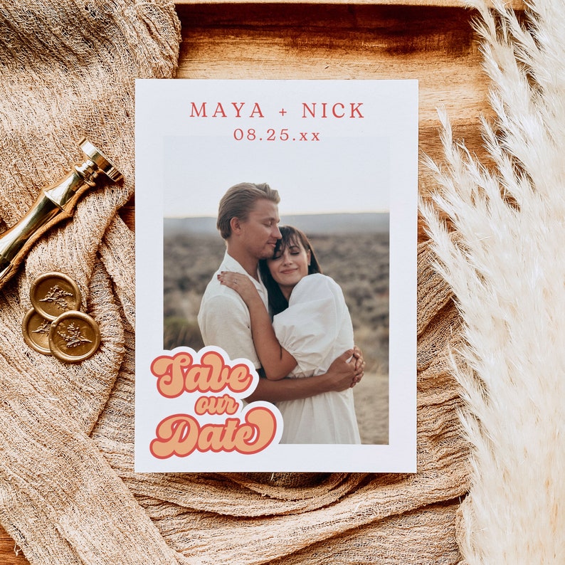 Retro Save the Date With Picture Template Printable Groovy 60s 70s 80s ...