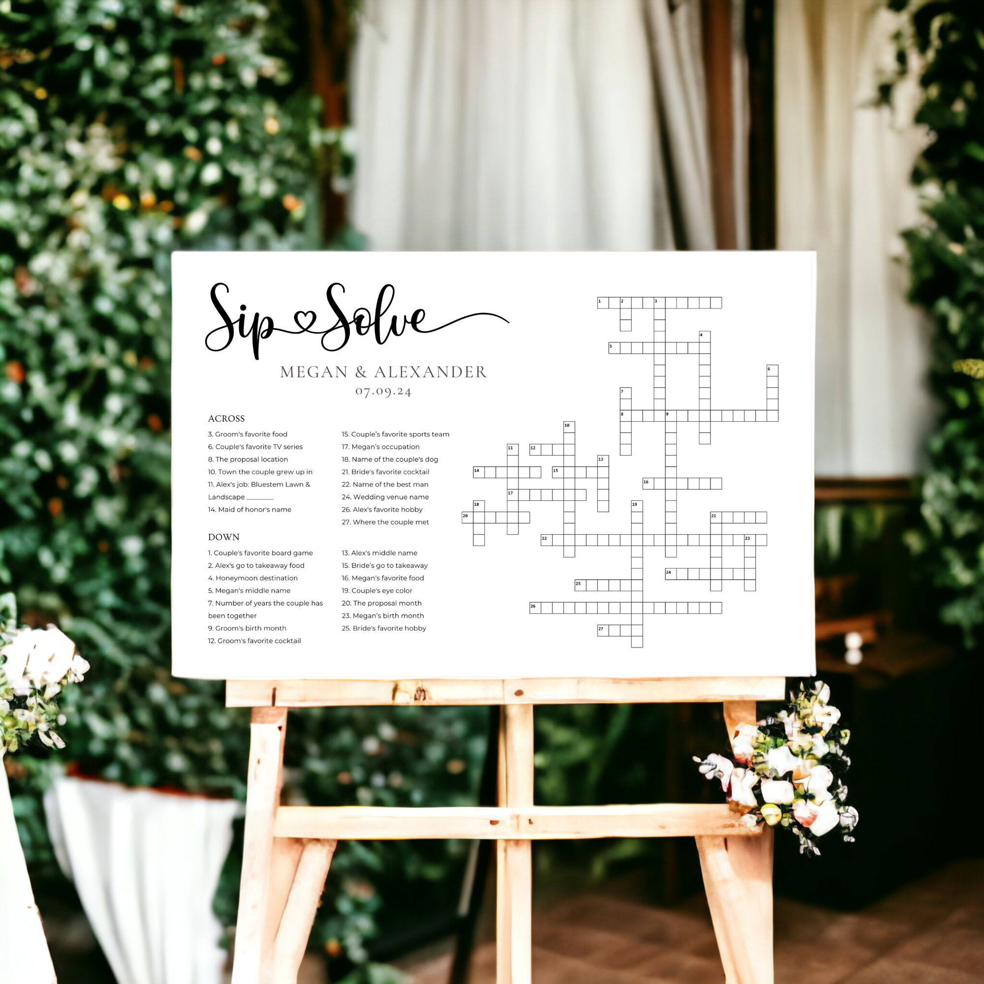 Wedding Crossword Puzzle Extra Large Minimalist Sip & Solve Puzzle ...