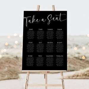 White and Black Seating Chart Sign, Editable Wedding Seating Plan ...