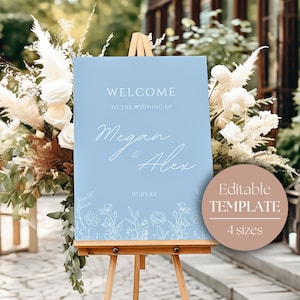 Dusty Blue Wedding Reception Welcome Sign Editable Template | Blue ...
