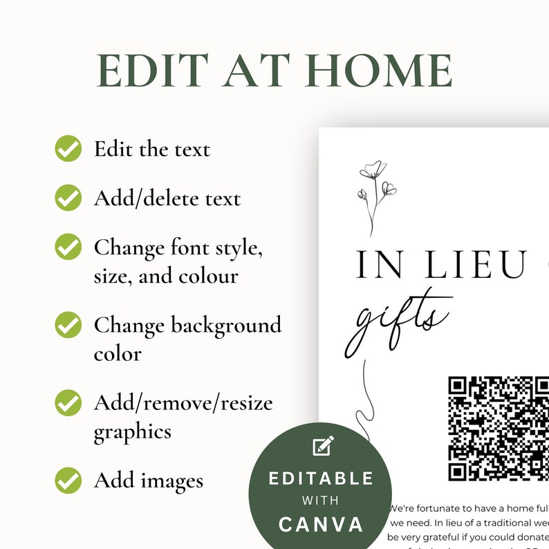 In Lieu of Gifts Sign Wedding Charity Donation QR Code - Etsy