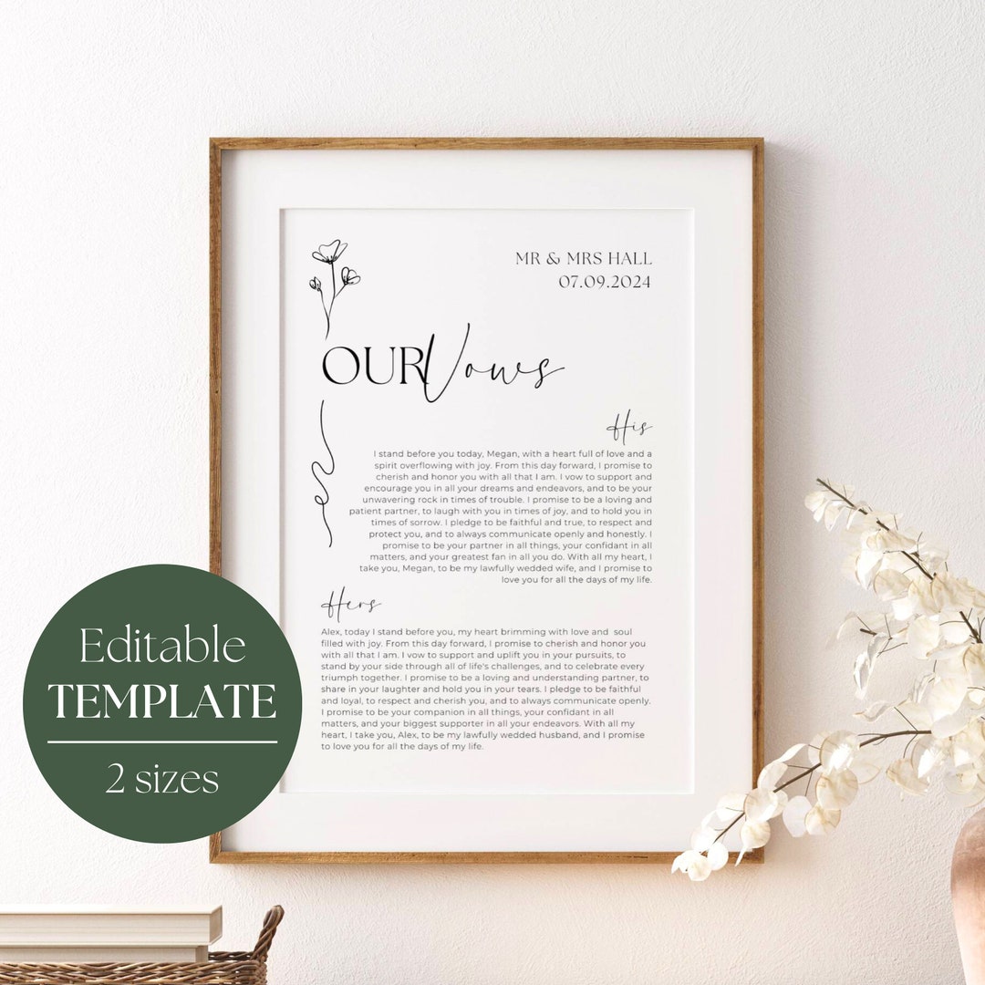 Customized Wedding Vow Print | Anniversary Gift | Wedding Vows ...
