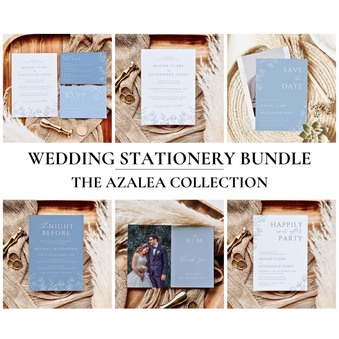 Dusty Blue Wedding Template Bundle | Printable Botanical Wedding ...