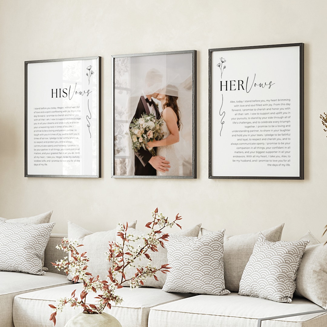 Set of 3 Wedding Vow Artwork, Custom Wedding Vows Print, Anniversary ...