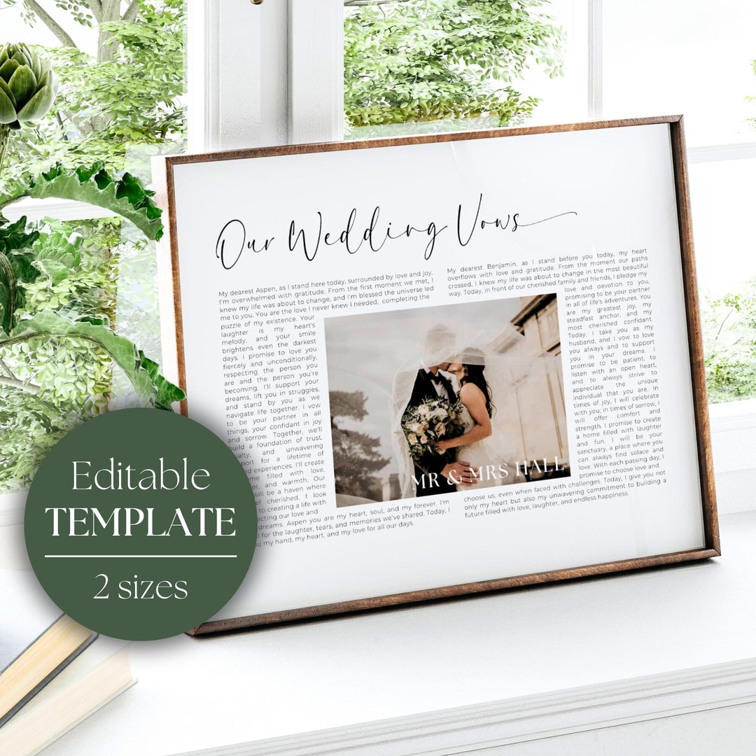 Customized Wedding Vows Print With Photo | Anniversary Gift ...