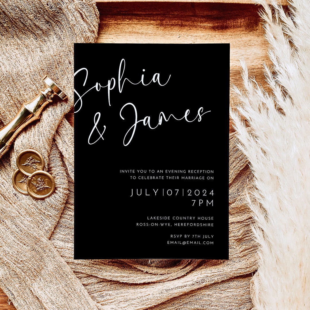 Modern Minimal Reception Party Invitation | Black and White Wedding ...