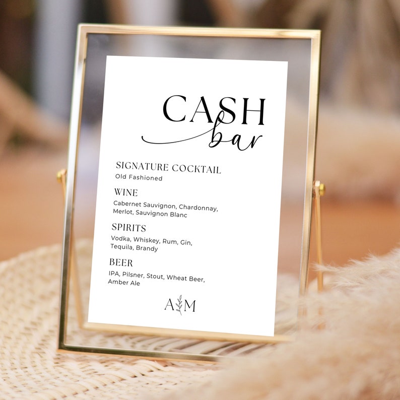 Wedding Cash Bar Sign Modern Minimalist Wedding Bar Drink - Etsy