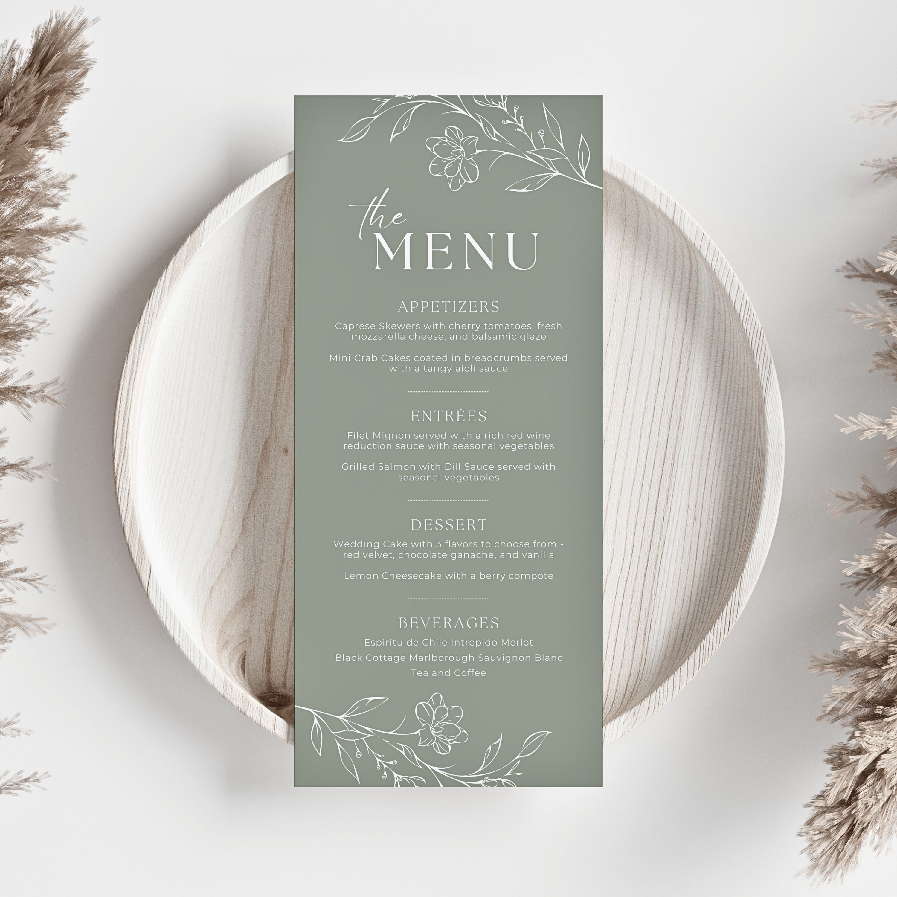 Editable Wedding Menu Printable Template | Botanical Menu Template ...