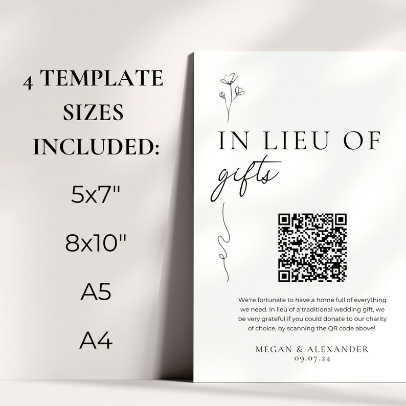 In Lieu of Gifts Sign Wedding Charity Donation QR Code - Etsy