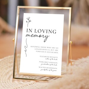 Modern in Loving Memory Sign Template, Simple Wedding Memorial Sign ...