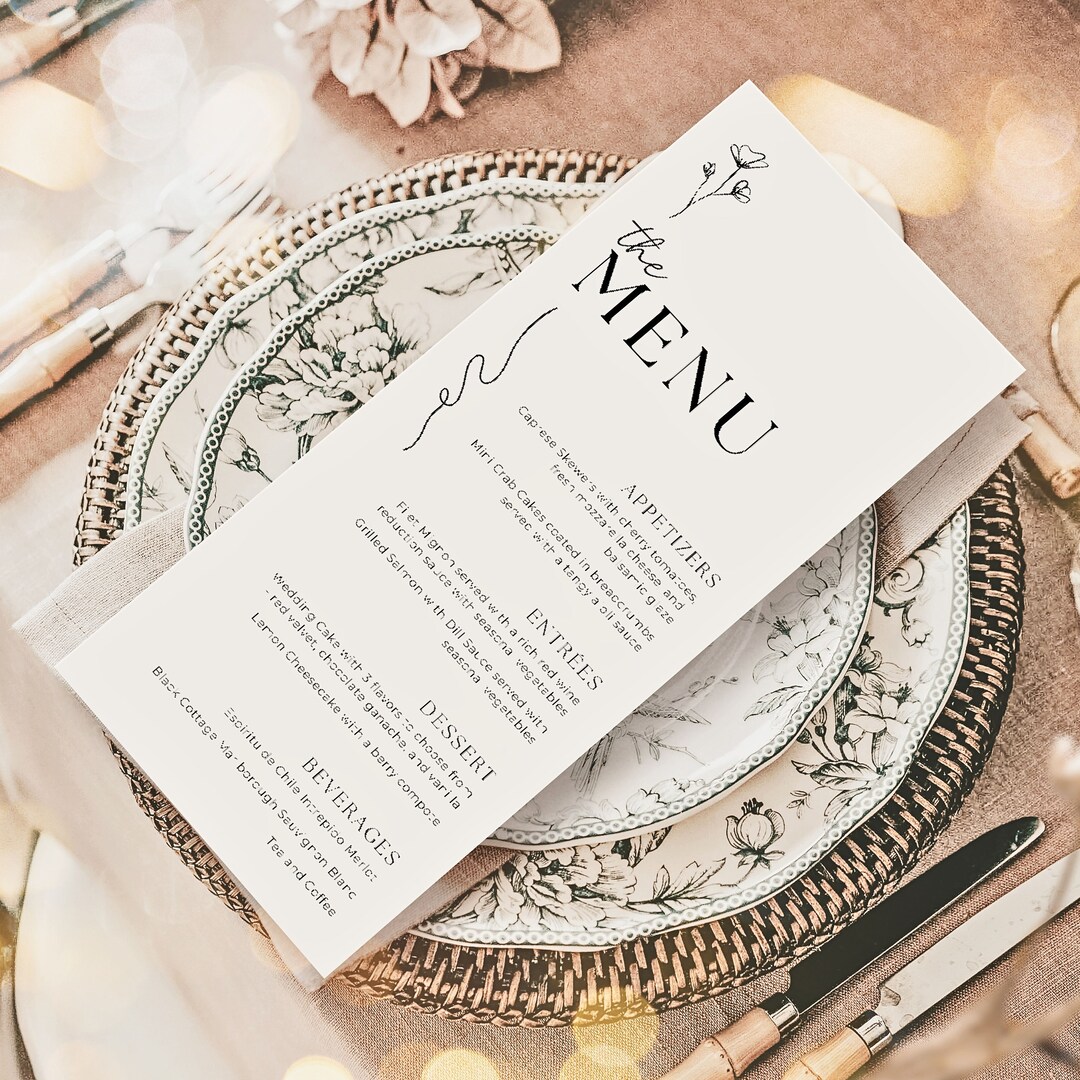 Classic Wedding Menu Template 4x8 Inches, Wedding Menu Template Thin ...
