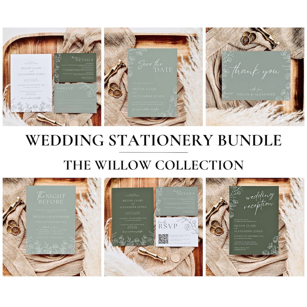 Sage Green Wedding Template Bundle | Printable Botanical Wedding ...