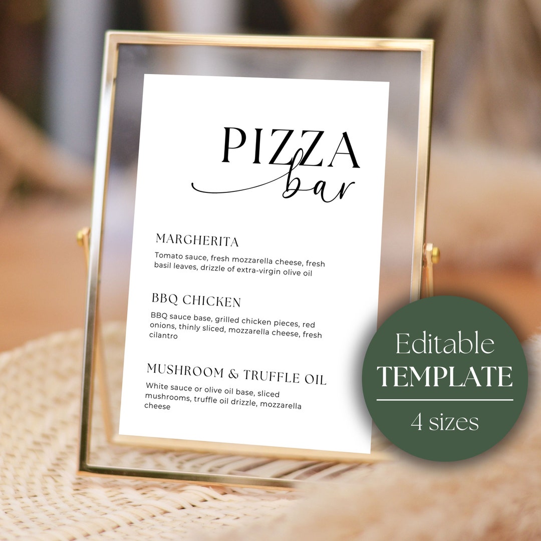 Pizza Menu Sign, Minimalist Wedding Pizza Bar Menu Template, Grazing ...
