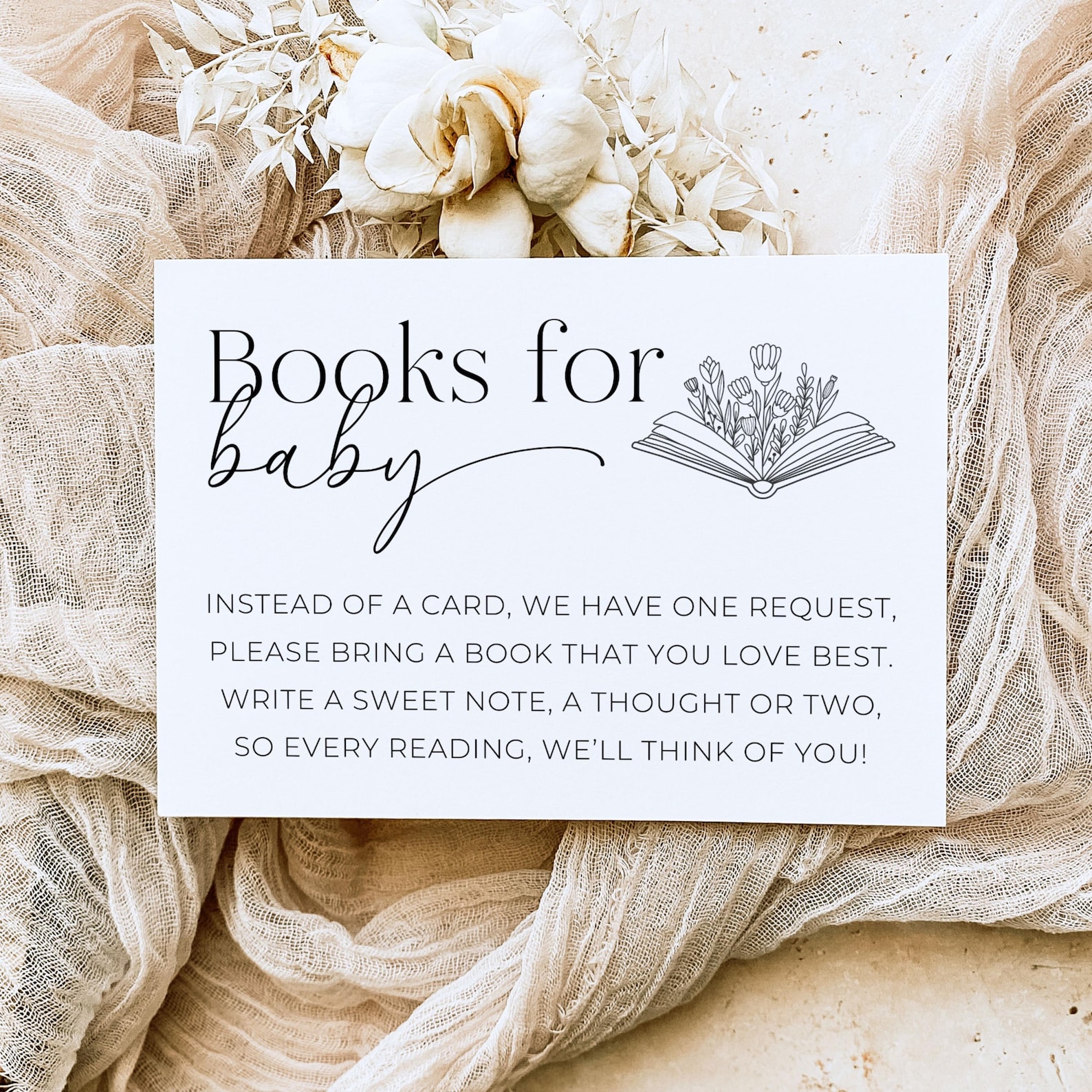 Printable Books for Baby Shower Invite Insert Card, Modern Minimalist ...