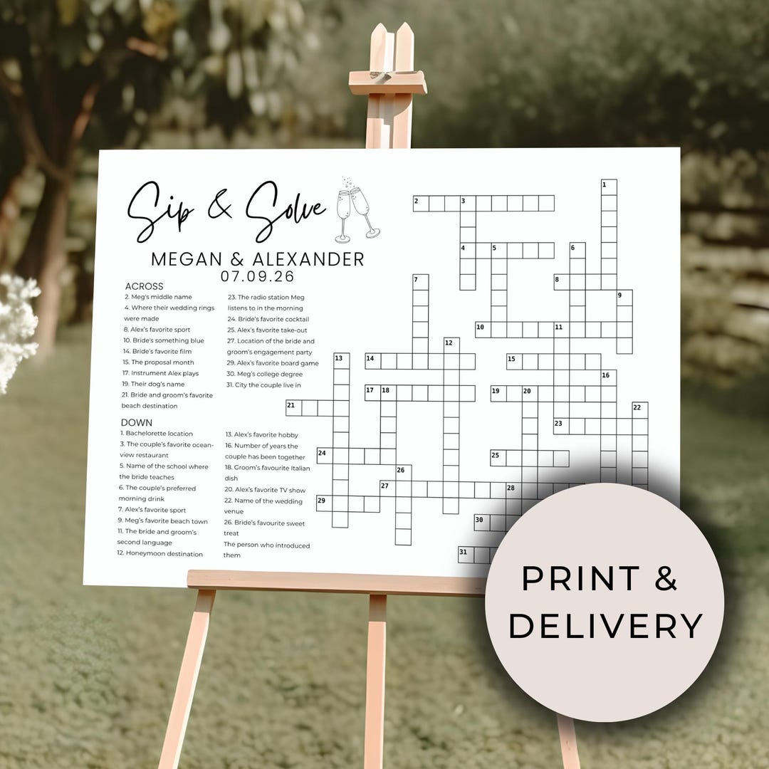 Printed Wedding Crossword Extra Large Personalized Puzzle for Wedding ...
