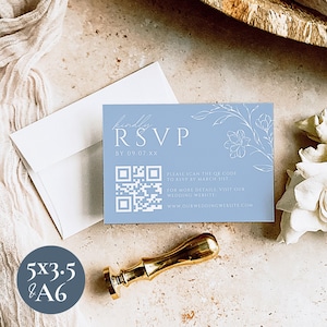 Floral Dusty Blue Minimalist Wedding Invitation Bundle Editable ...