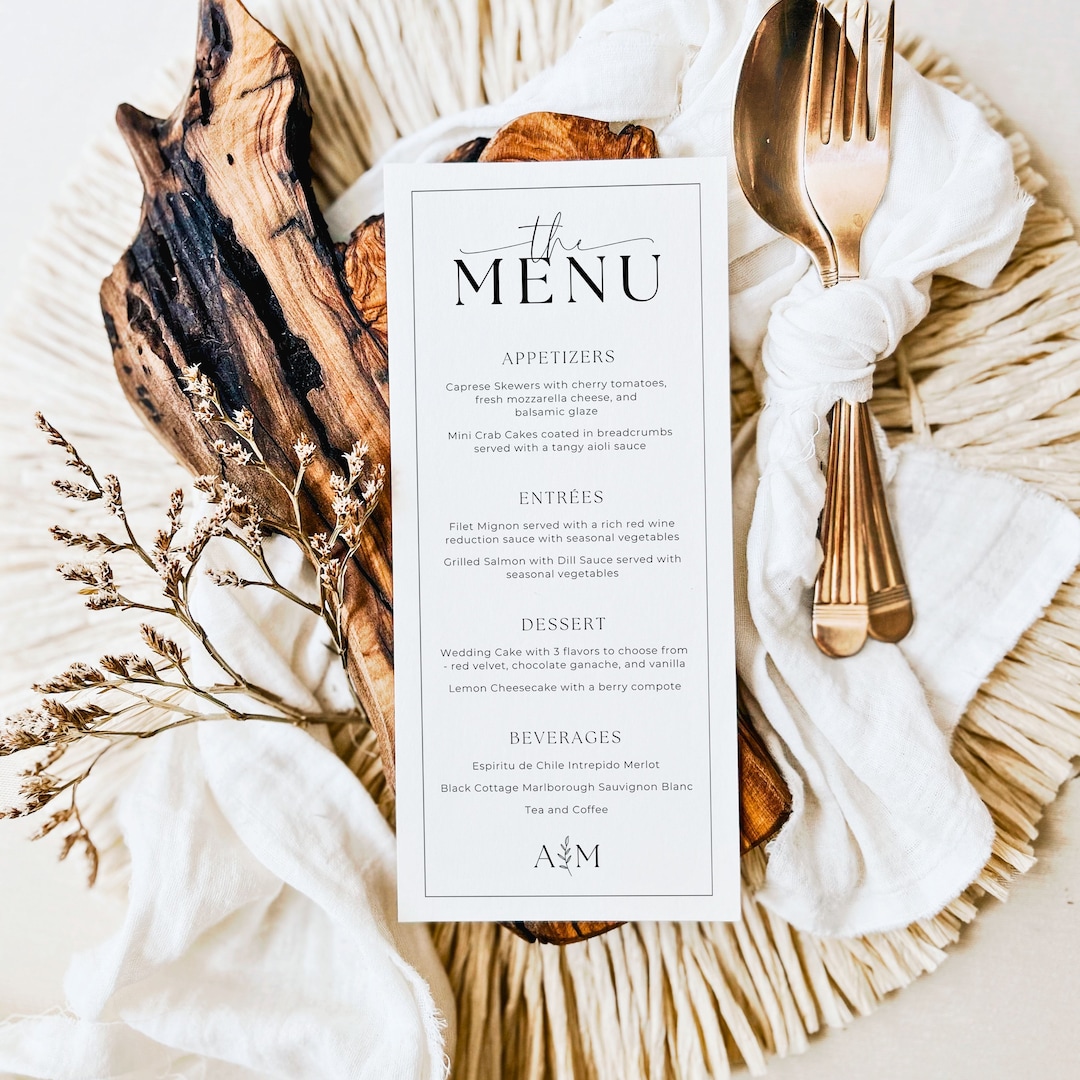 Editable Wedding Menu Printable Template | Monogram and Border Menu ...