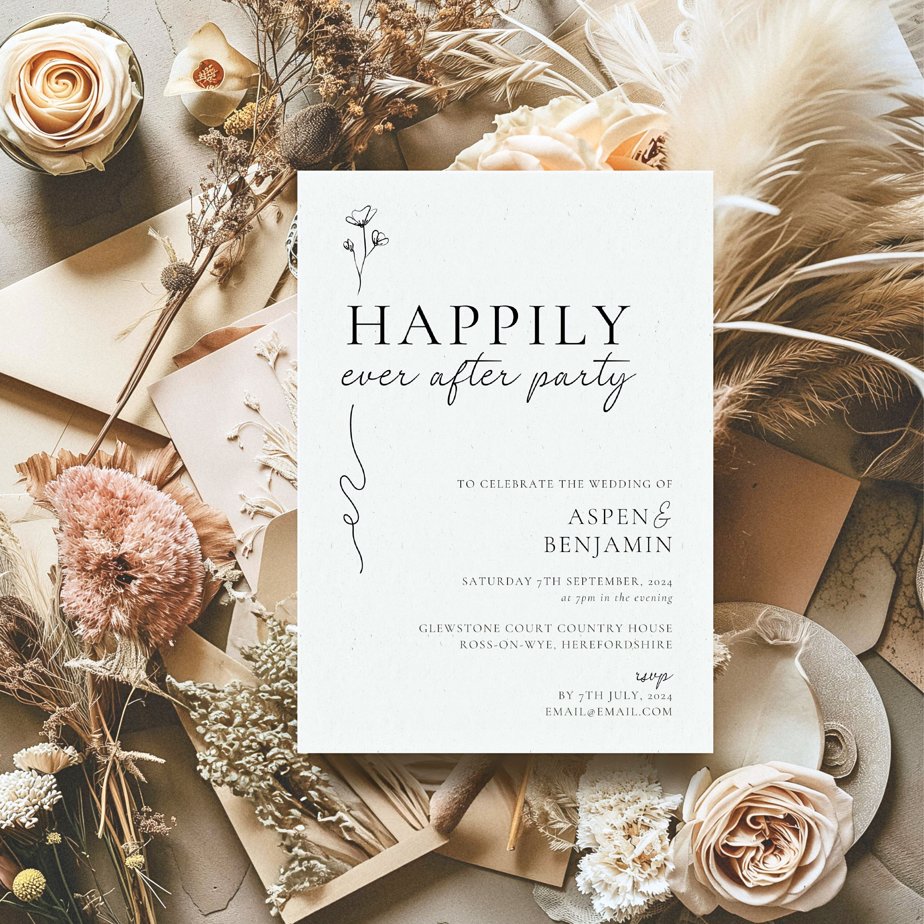 Modern Minimal Reception Party Invitation Romantic Wedding Elopement ...
