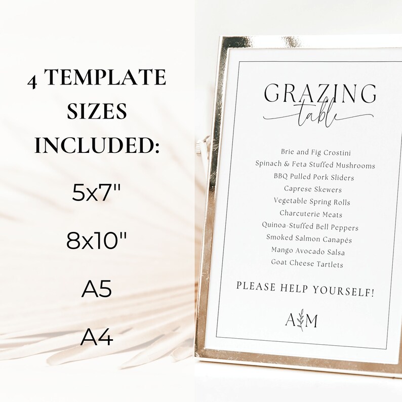 Wedding Grazing Table Sign With Monogram | Printable Wedding Food Sign ...