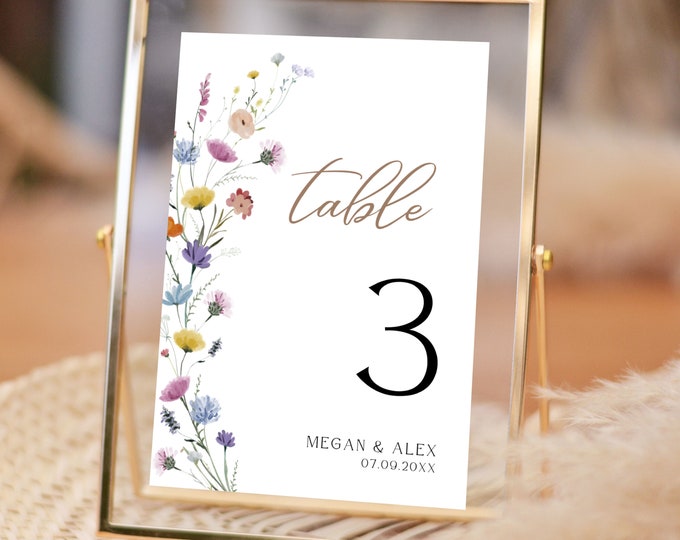 Wildflower Table Number Template Editable Floral Wedding Table Number ...