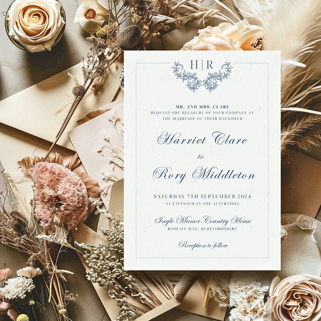 Vintage Style Wedding Invitation Elegant French Inspired Invite Antique ...