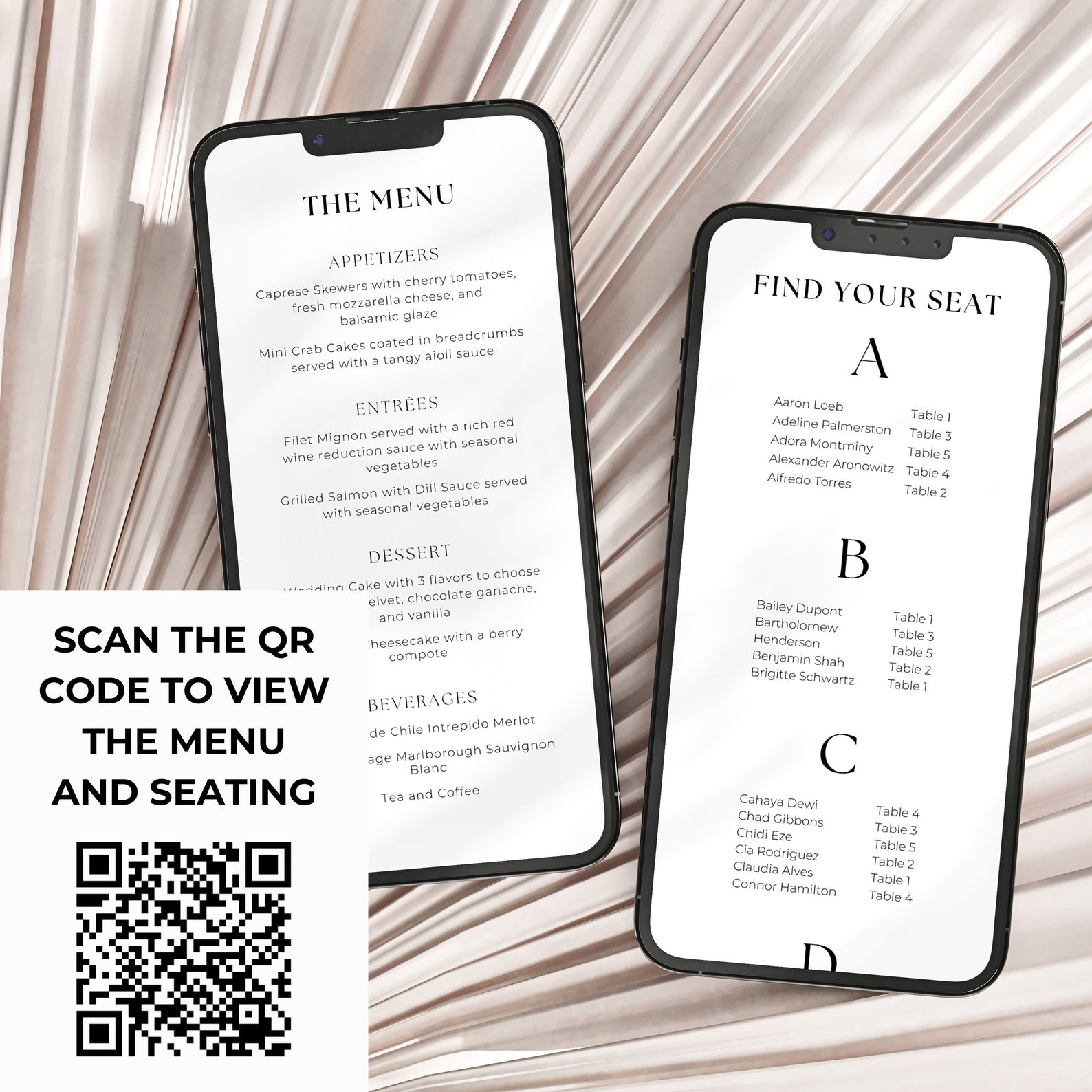 QR Code Wedding Seating Chart | Modern Digital Seating Chart Plan ...