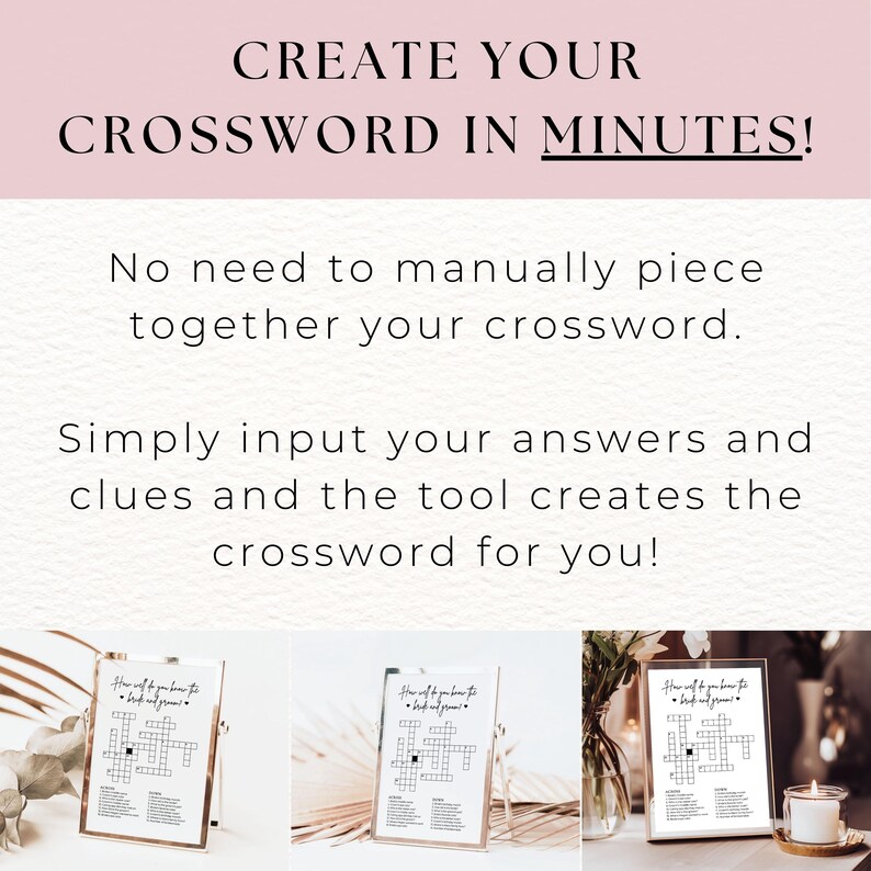 Custom Wedding Small Crossword Puzzle, Sip & Solve A5 5x7 Puzzle ...