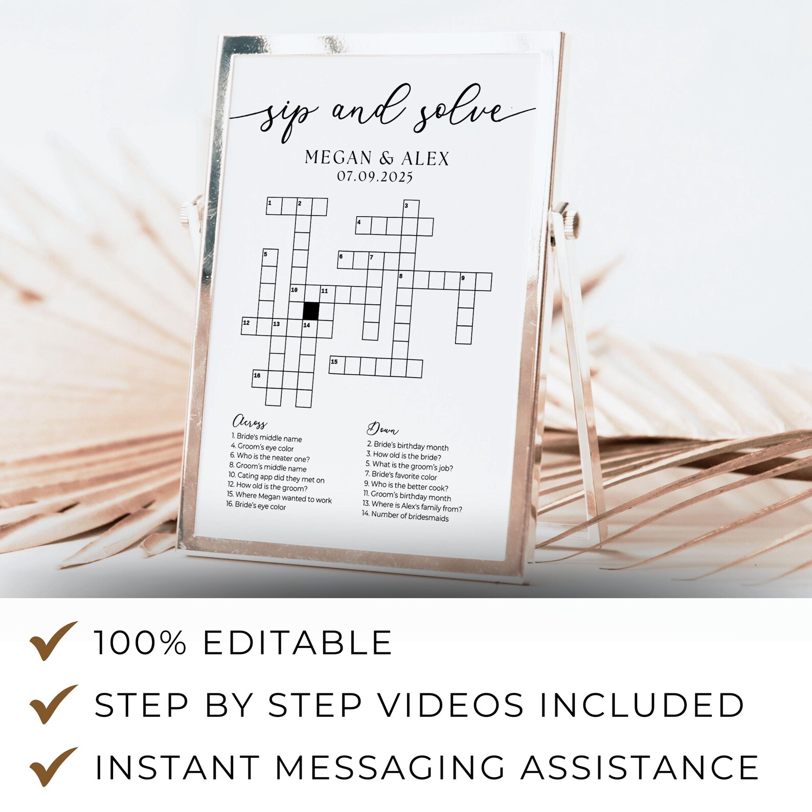 Custom Crossword Puzzle for Wedding Small Crossword, Bridal Shower ...