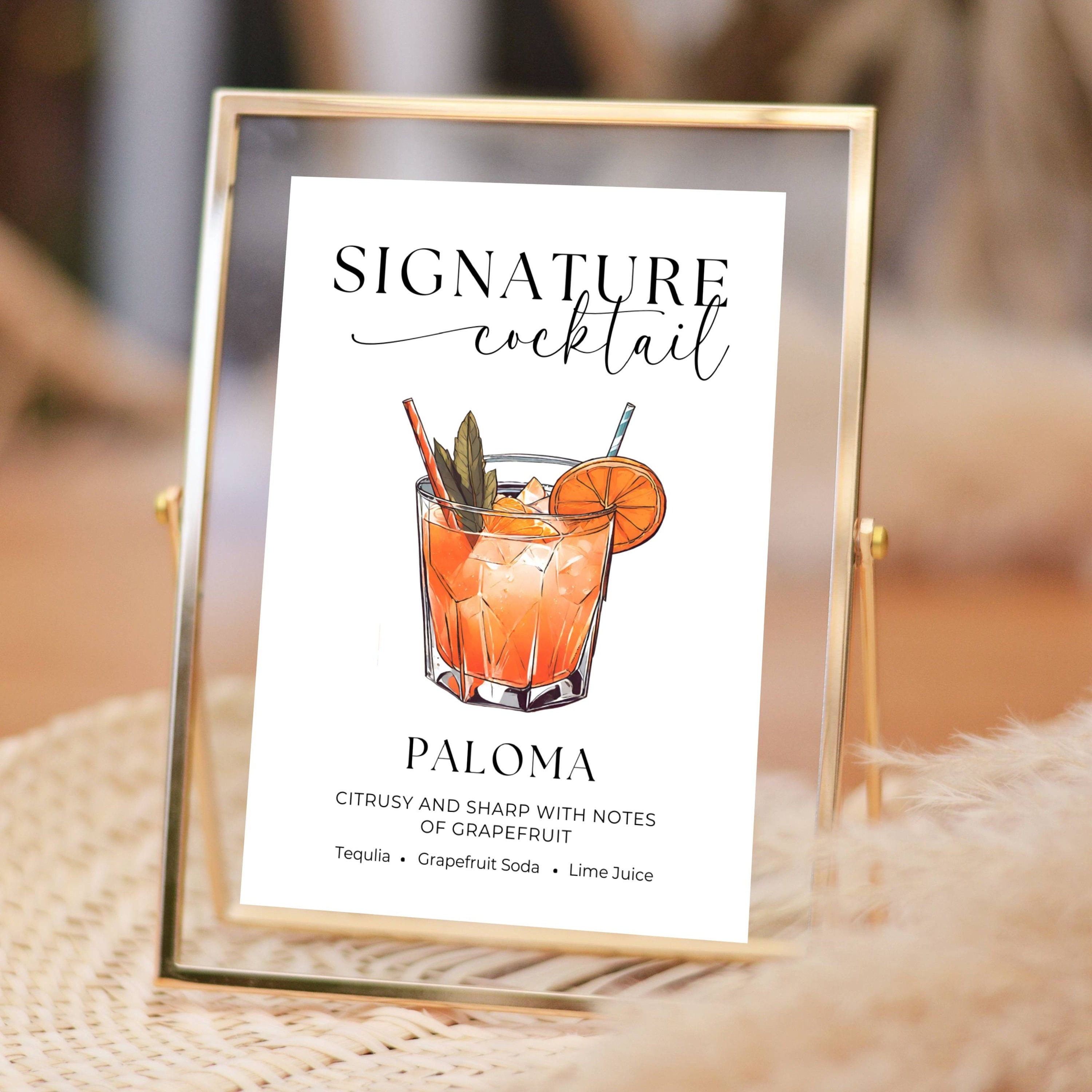Bar Sign Paloma | Modern Editable Drink Menu | Wedding Bar Sign ...