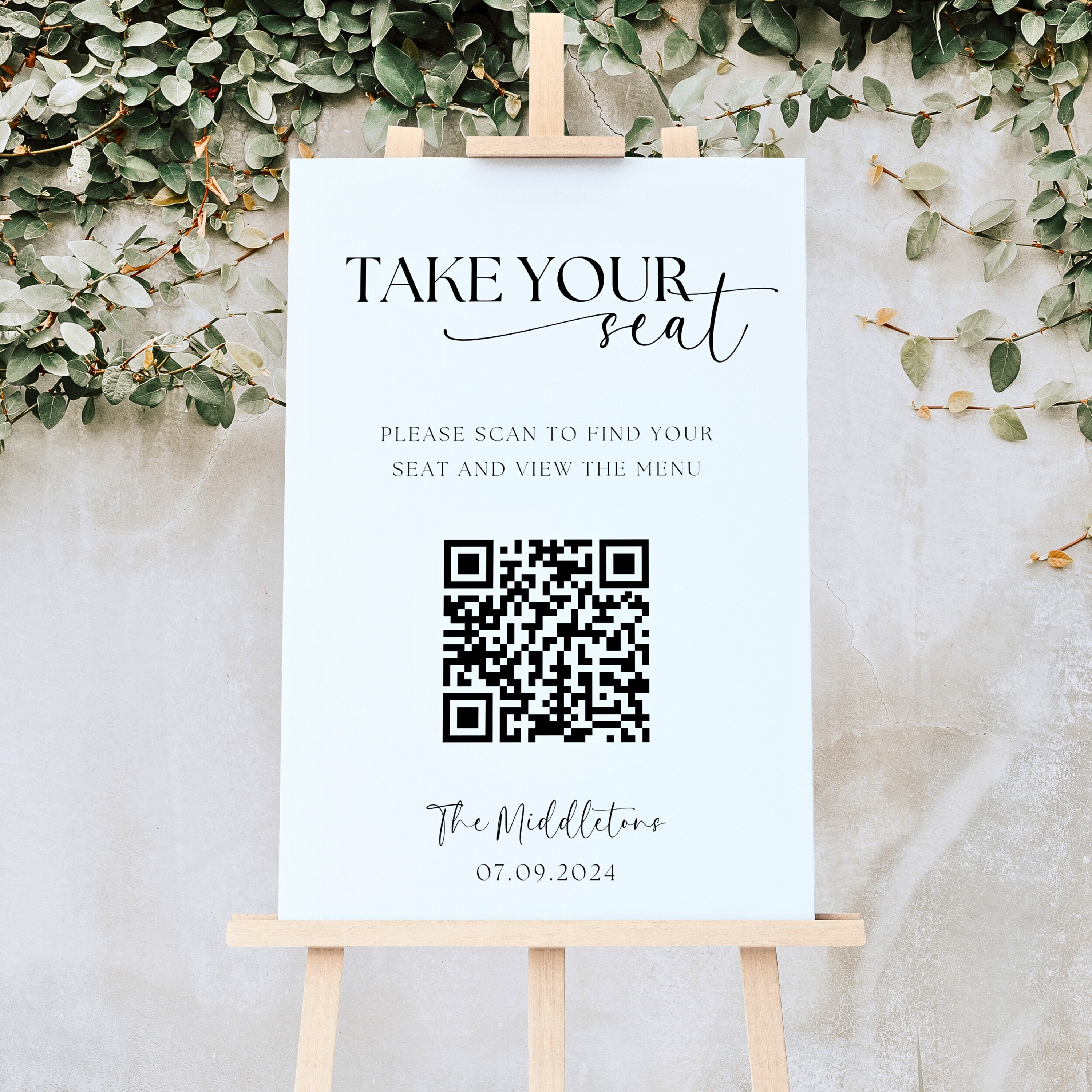 QR Code Wedding Seating Chart | Modern Digital Seating Chart Plan ...