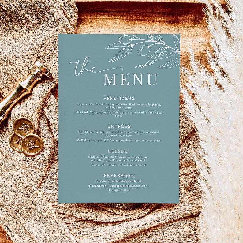 Wedding Menu Table Sign | Restaurant Menu Sign | Printable Green ...