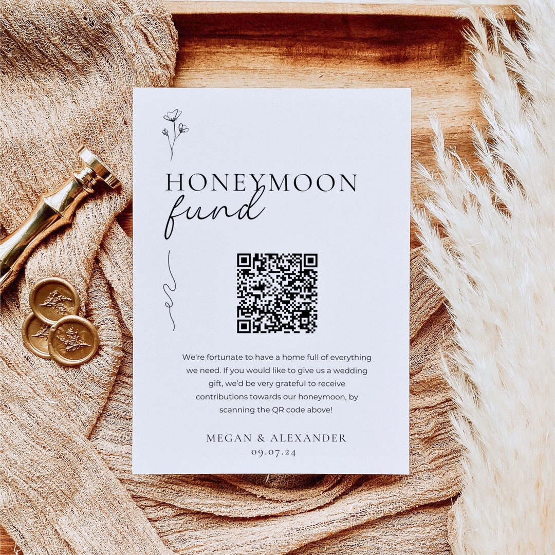 Honeymoon Fund QR Code Sign Template | Custom Honeymoon (honeyfund) Fund Sign | Modern Wedding ...